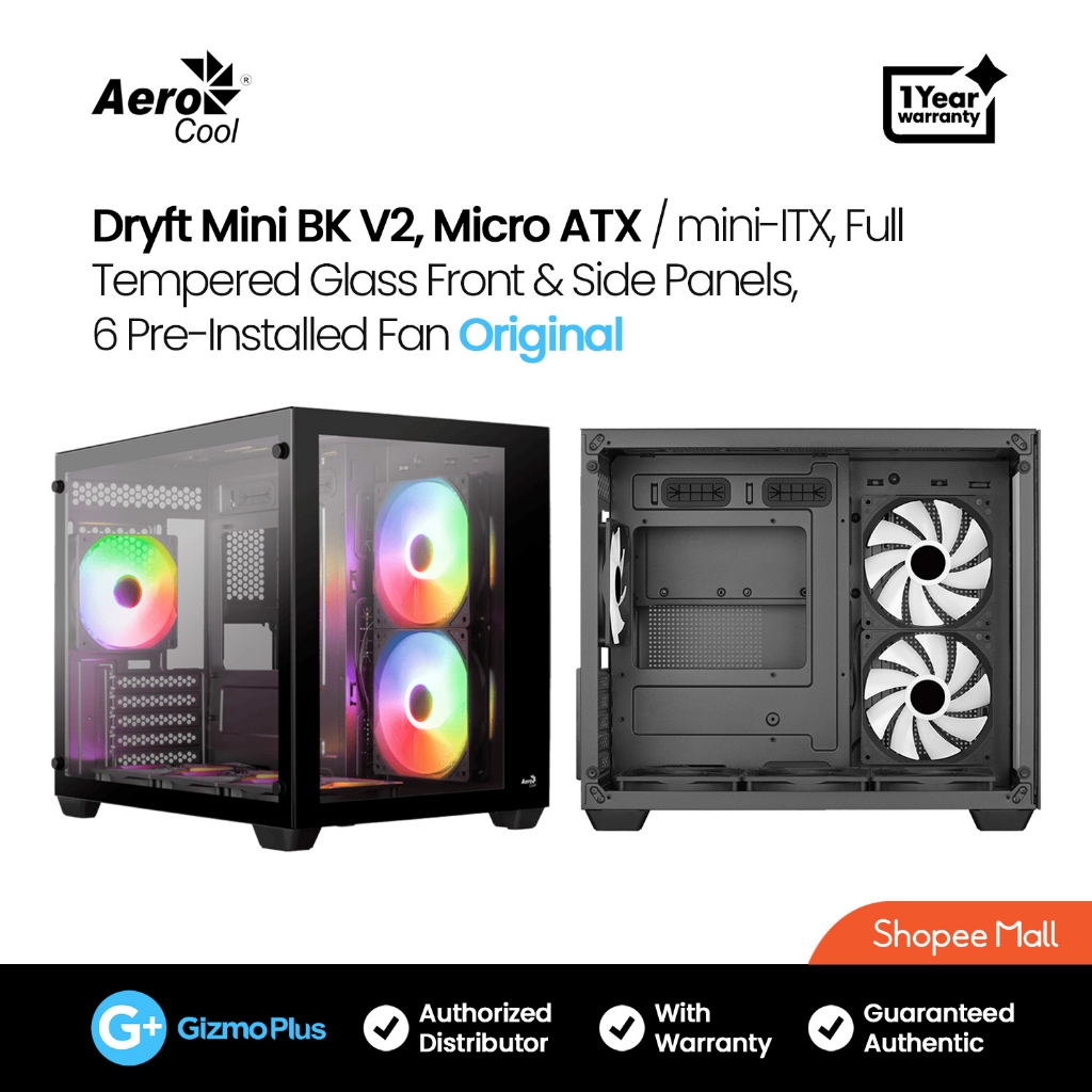 Aerocool Dryft Mini BK V2, Micro ATX / mini-ITX, Full Tempered Glass ...