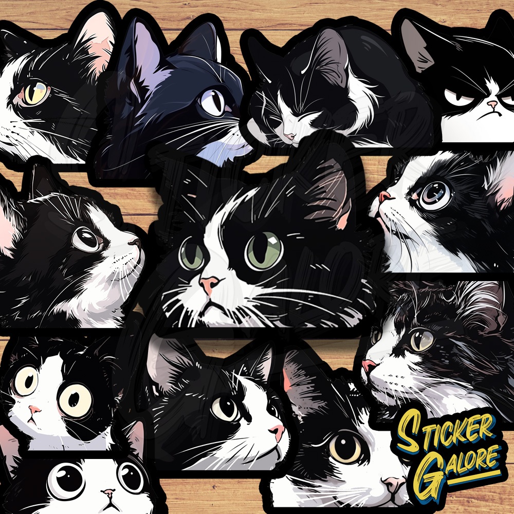 BLACK & WHITE TUXEDO CAT STICKER (WATERPROOF AND SCRATCH PROOF) kawaii ...