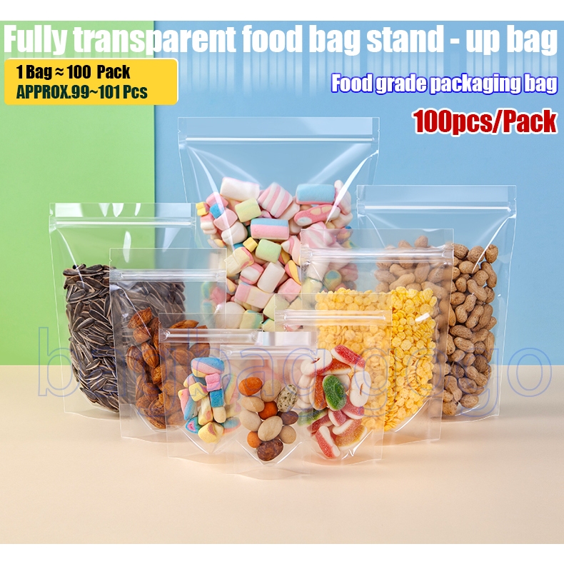100pcs Transparent food packaging bag stand food bag Stand Up Pouch ...