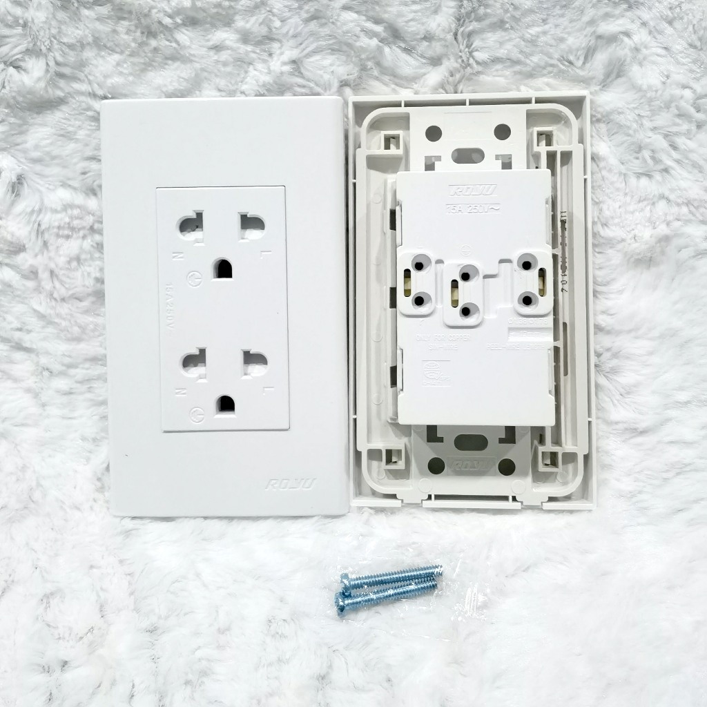 ROYU Wide Series Duplex Universal Outlet with Ground Shutter 2 gang ...