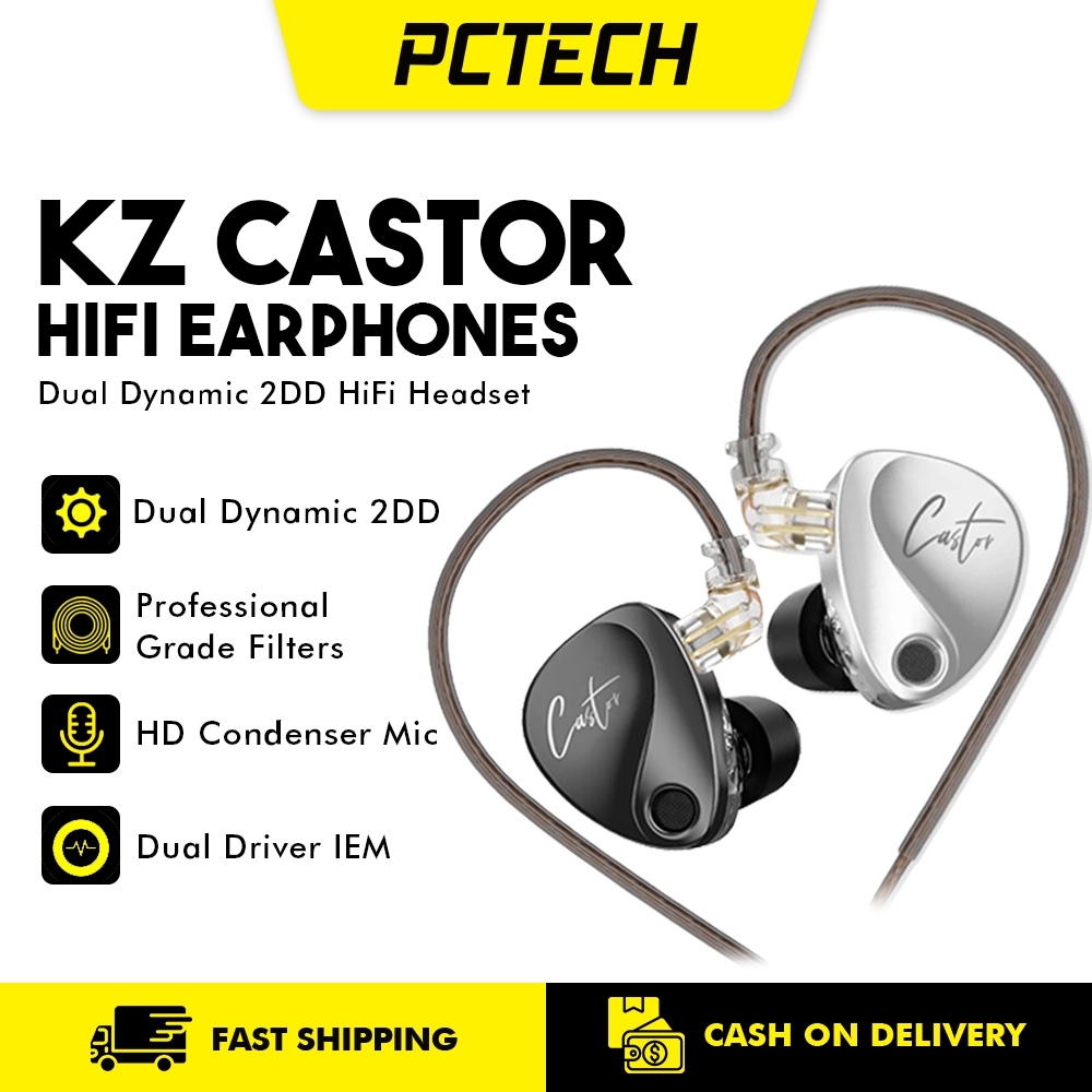 KZ Castor In-Ear Headphones Dual Dynamic 2DD Hi Fi Headset Mic Noise Cancelling 10mm+8mm ...
