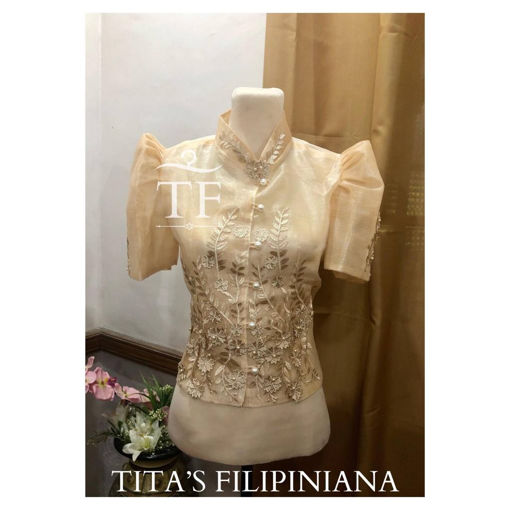 Modern Filipiniana Top - Organza Chinese Collar | Shopee Philippines
