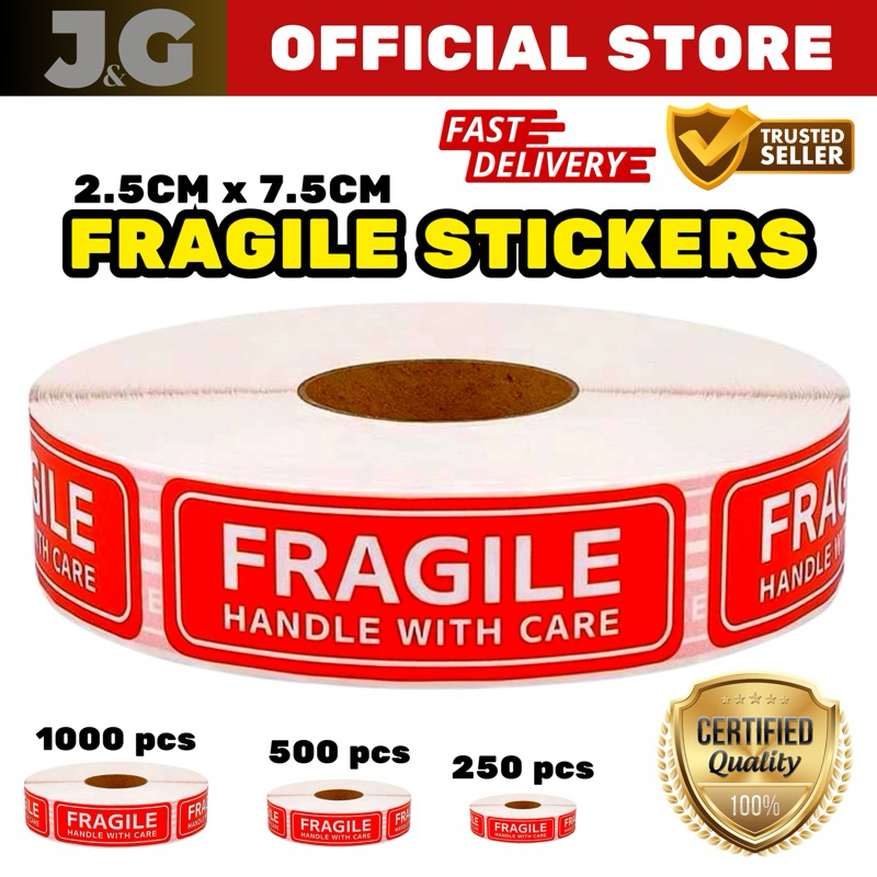 BEST QUALITY FRAGILE STICKERS 1000 PCS PER ROLL 7.5cm x 2.5cm FRAGILE ...