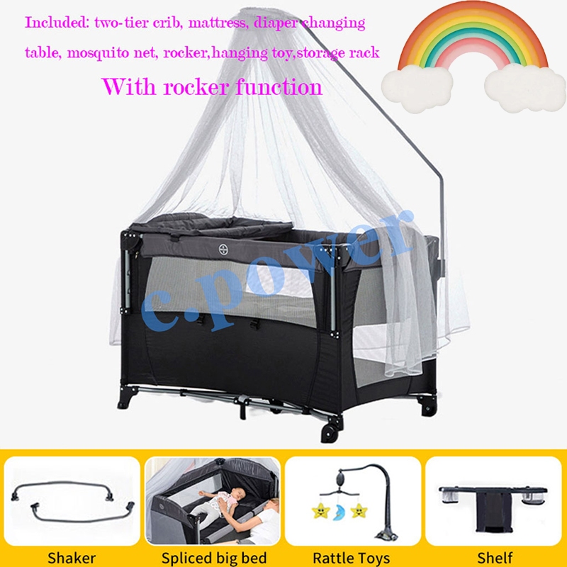 Folding Crib For Baby Bedside Sleepe Liftable Baby Crib Set With ...