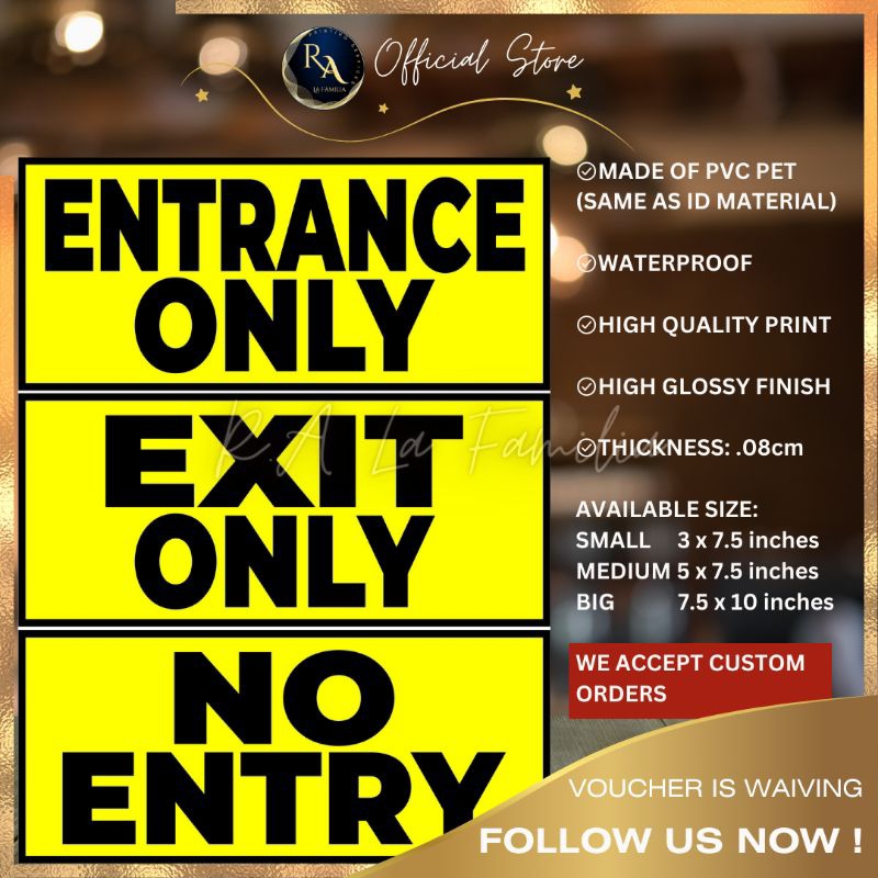 R.A PVC SIGNAGE. ENTRANCE ONLY/ EXIT ONLY/NO ENTRY. HIGH QUALITY PRINT ...