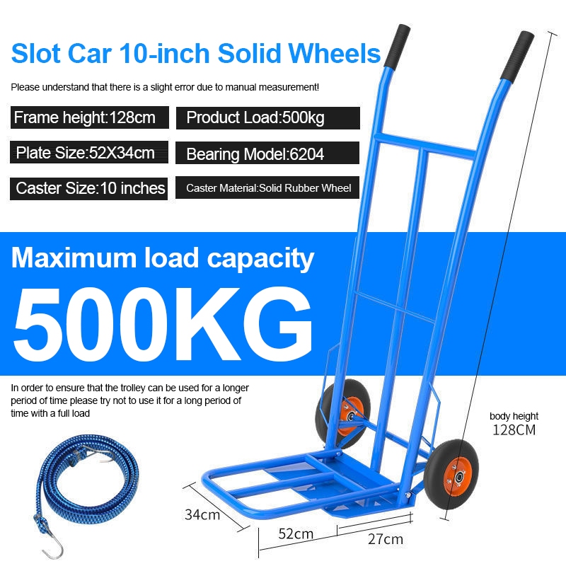 HEAVY DUTY HANDTRUCK Double and Curved Handle 150 to 600kgs Pushcart Push Cart Trolley 10" wheel ...