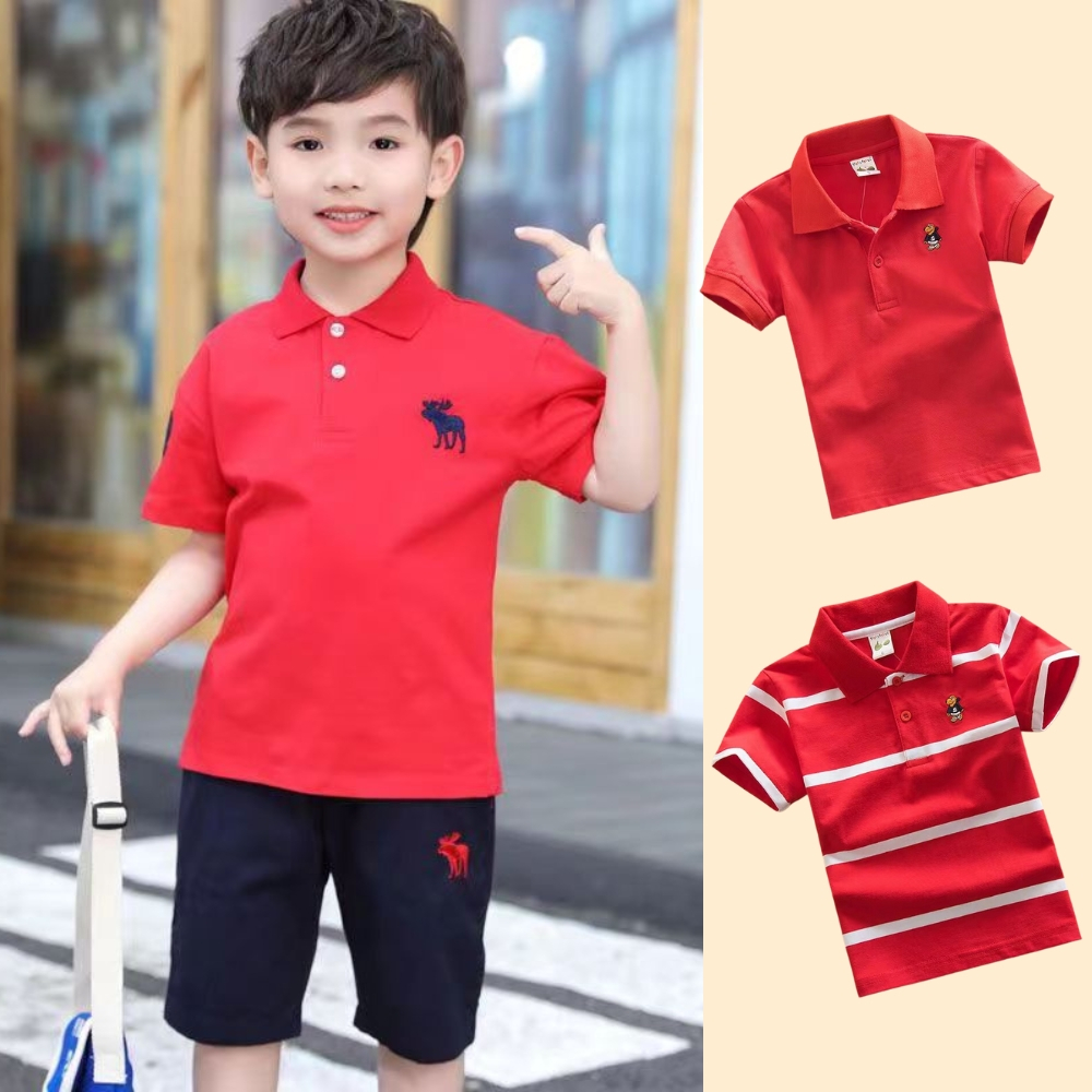 Boys Christmas Polo Shirt Korean Style Cotton Collar Shirt Red Theme ...