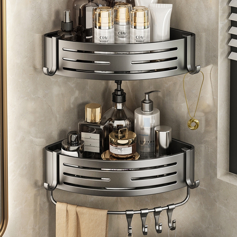 Punch-Free Bathroom Corner Shelf Corner Rack Bathroom Organizer Rack ...