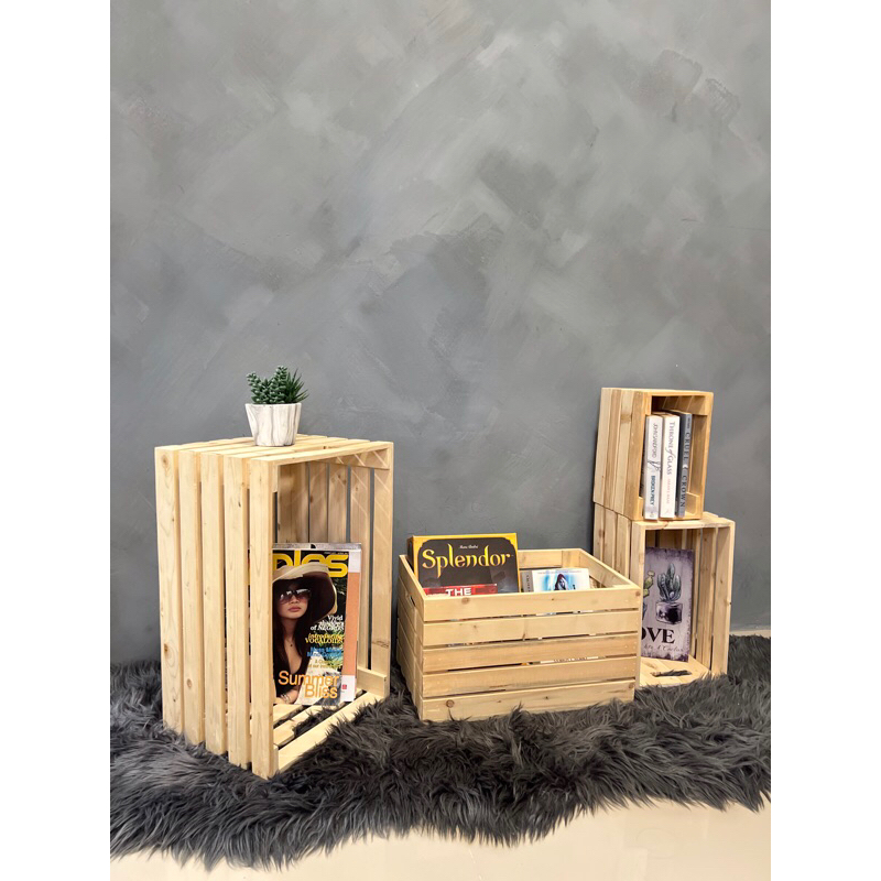 Wooden Crates no cover (with handle) | iWOODlike; | Shopee Philippines