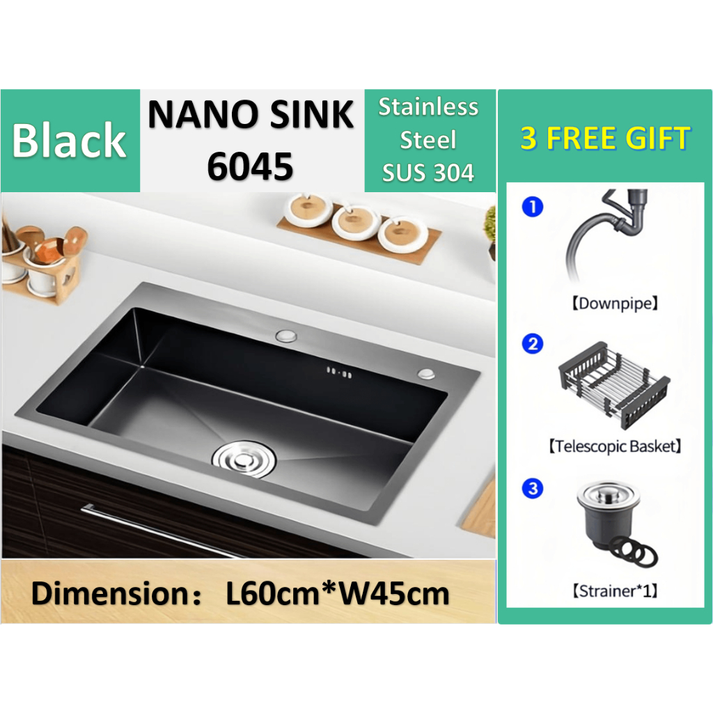 SUS 304 Kitchen Sink Thickness Single Double Black & Silver Stainless ...