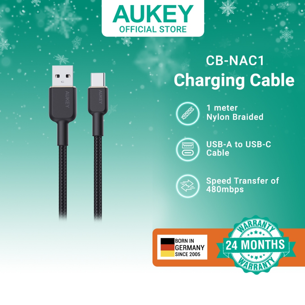 AUKEY CB-NAC1 Circlet 1m Nylon Braided USB-A to USB-C Cable | Shopee ...