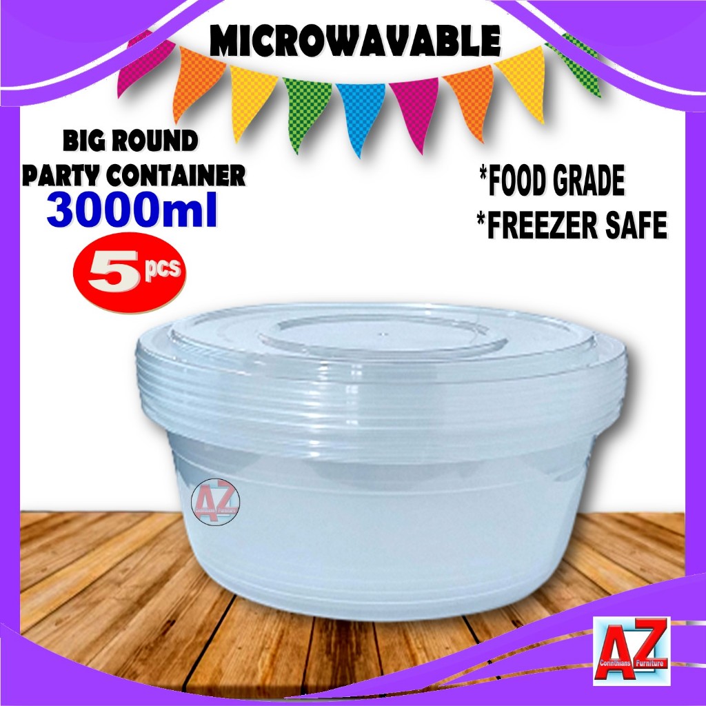 5 pcs- 3000ml Microwavable Big Round plastic container , Party needs ...