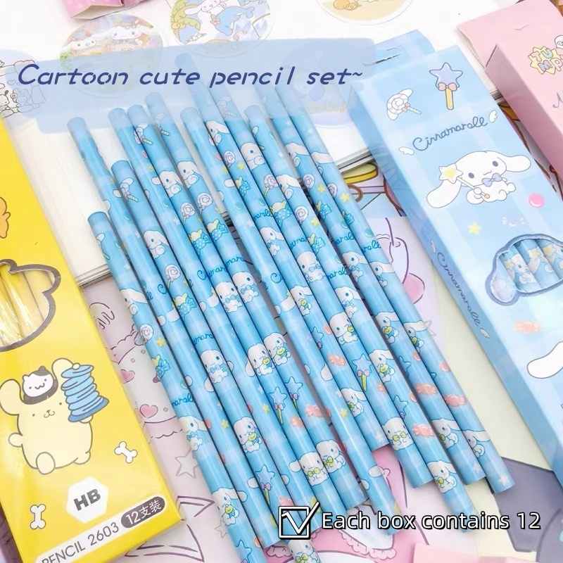 12Pcs Sanrio Boxed Pencils HB Pencil with Eraser Children's Drawing ...