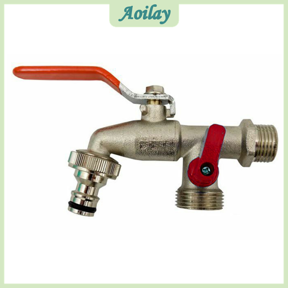 1/2'' Two Way Faucet Double Valve 1 In 2 Out Water Tap Dual Spout ...