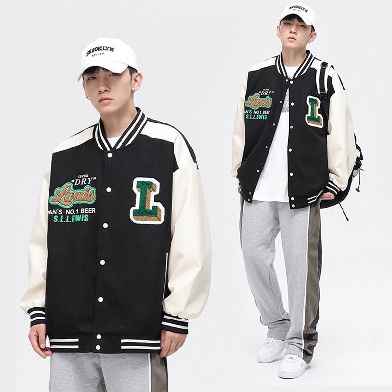 vintage varsity jacket black retro street sweatshirt aesthetic jacket ...