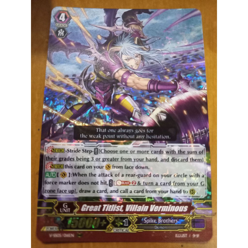 CFV Great Titlist, Villain Verminous V-SS05/016EN Cardfight Vanguard Spike Brothers Stride ...