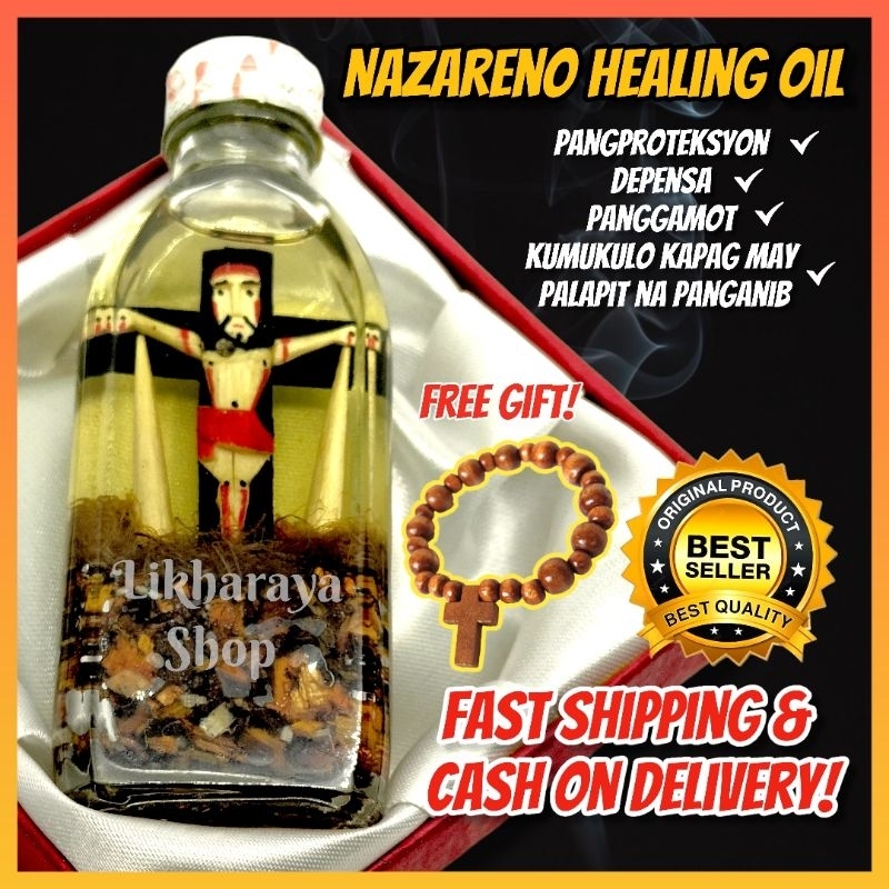 Jesus Nazareno Miracle Oil with Rosary wood bracelet/Pouch | Shopee ...