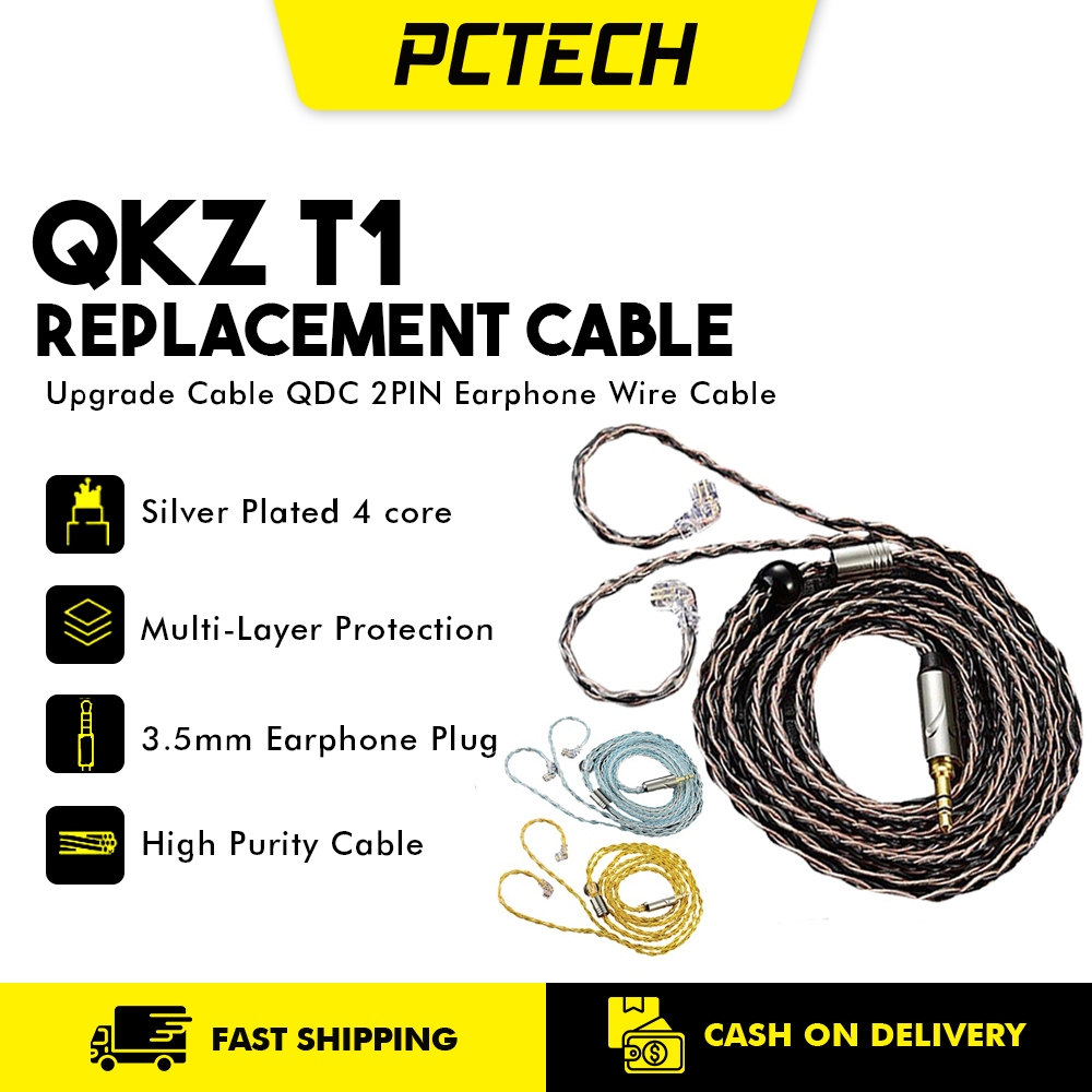 QKZ T1 Earphone Upgrade Cable Silver Plated 4 core Upgrade QDC 2PIN 3.5MM Plug Earphone Wire ...