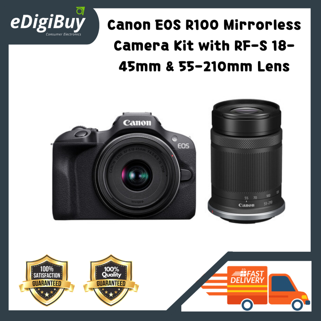 Canon EOS R100 Mirrorless Camera Kit with RF-S 18-45mm & 55-210mm Lens ...