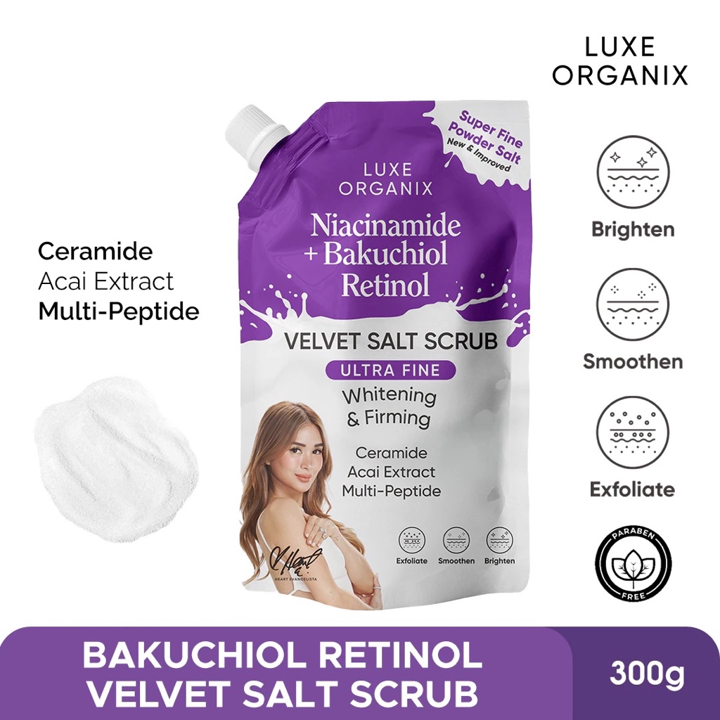 LUXE ORGANIX Niacinamide + Bakuchiol Retinol Velvet Salt Scrub 300g by ...