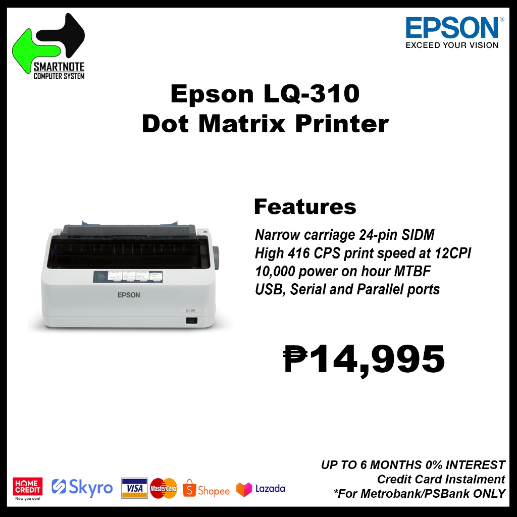 Epson LQ-310 Dot Matrix Printer 24-Pin Narrow Carriage Impact Printer ...