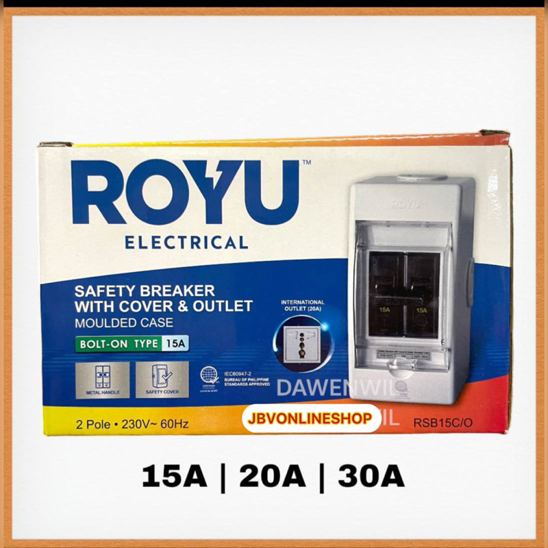 ROYU 2 POLE 15A | 20A | 30A SAFETY BREAKER w/Cover BOLT-ON | Shopee ...
