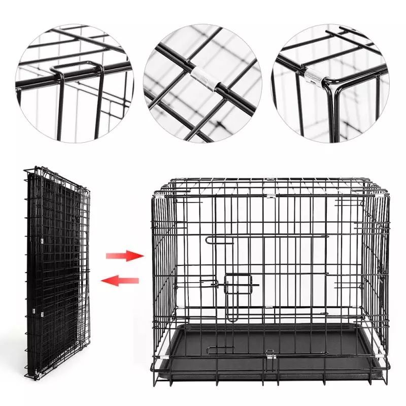 Folding Dog Cage Iron Wire Crate Metal Pet Cat Portable Enclosure Box ...