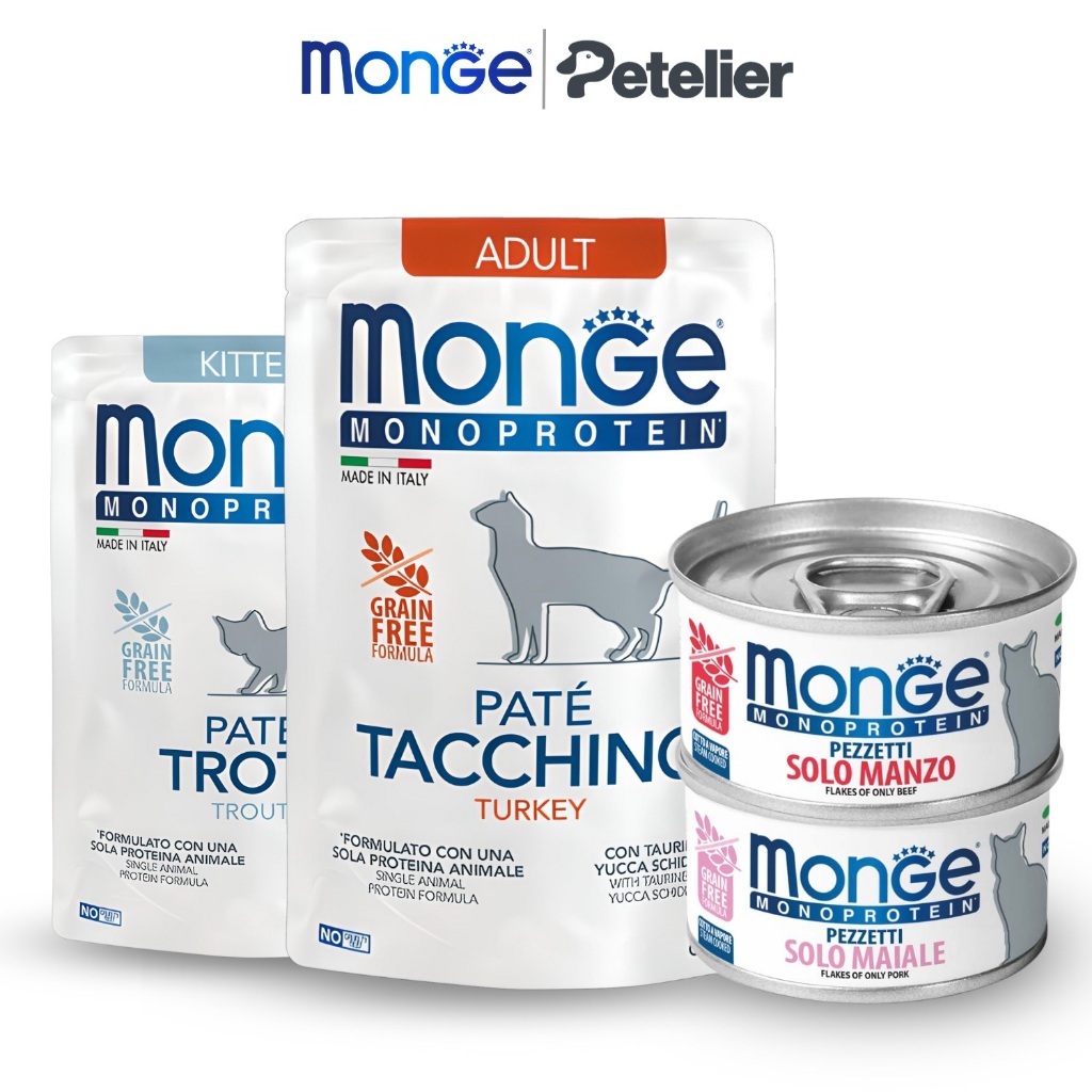 Monge Monoprotein Wet Cat Food 80g Can, 85g Pouch Adult/Kitten/Senior ...