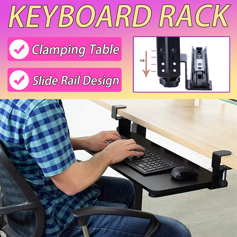 Keyboard Tray Computer Desk Rack Non Punching Sliding Rail Under Table ...