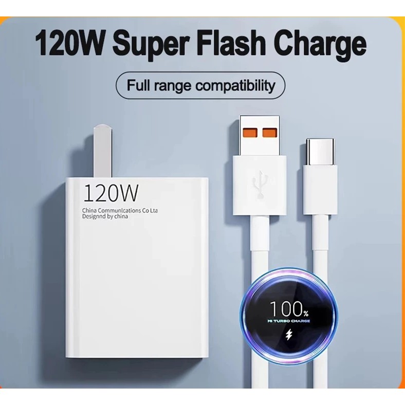120W USB Charger Fast Charging Power Adapter With Type C Cable 1M2M ...