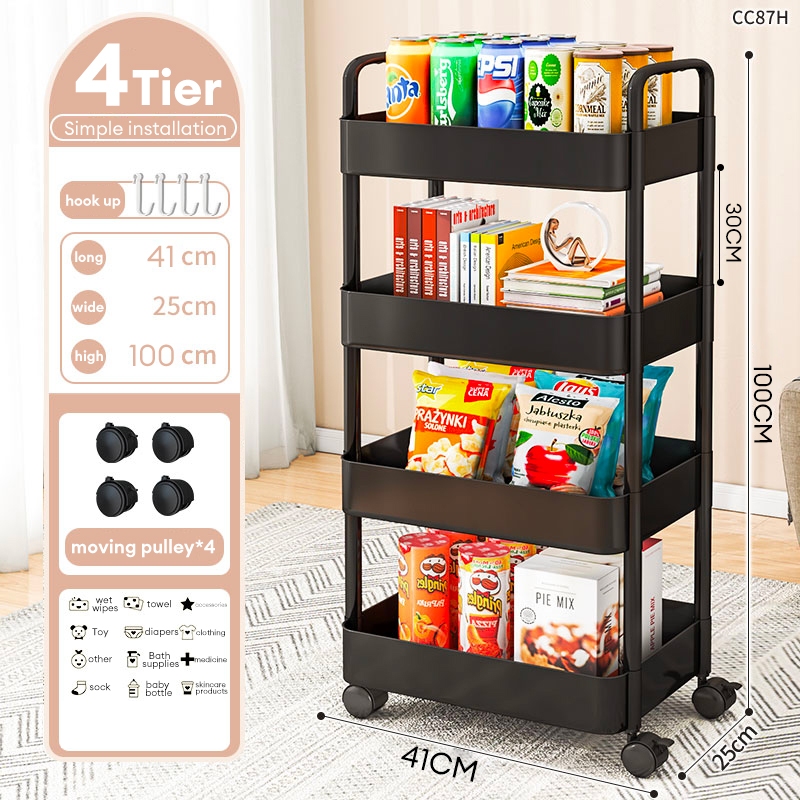 Trolley Cart Organizer 3/4/5 Tier Moving Rack Kitchen Storage Trolley ...