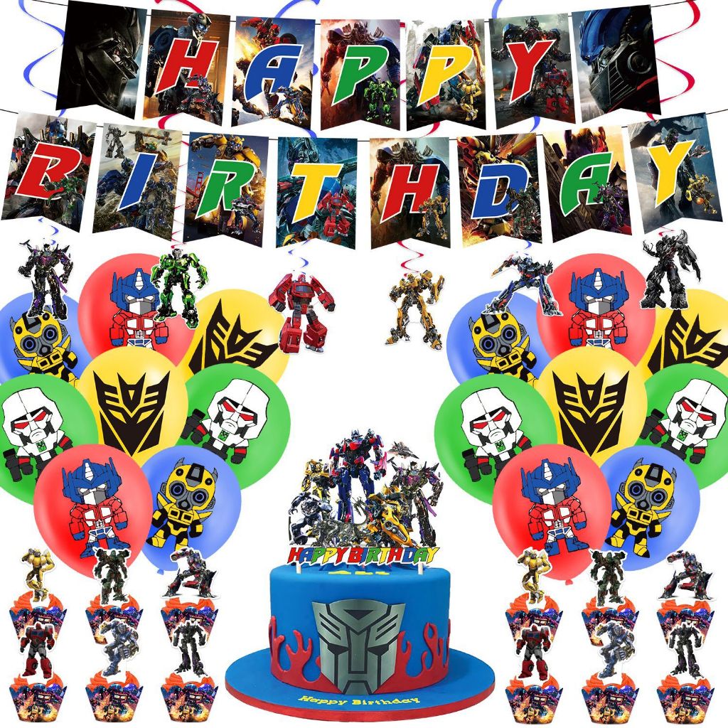 YP TRANSFORMERS Happy Birthday Banner Decoration Set Paper Cake Topper ...