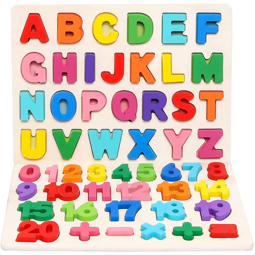 20x20 Wooden ABC Shapes Number Alphabet Puzzle Toys Kid Letter Board ...