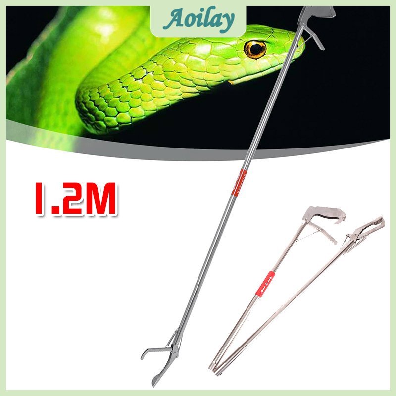 120cm Long Handle Snake Clamp Stainless Steel Reptile Catcher Tools ...