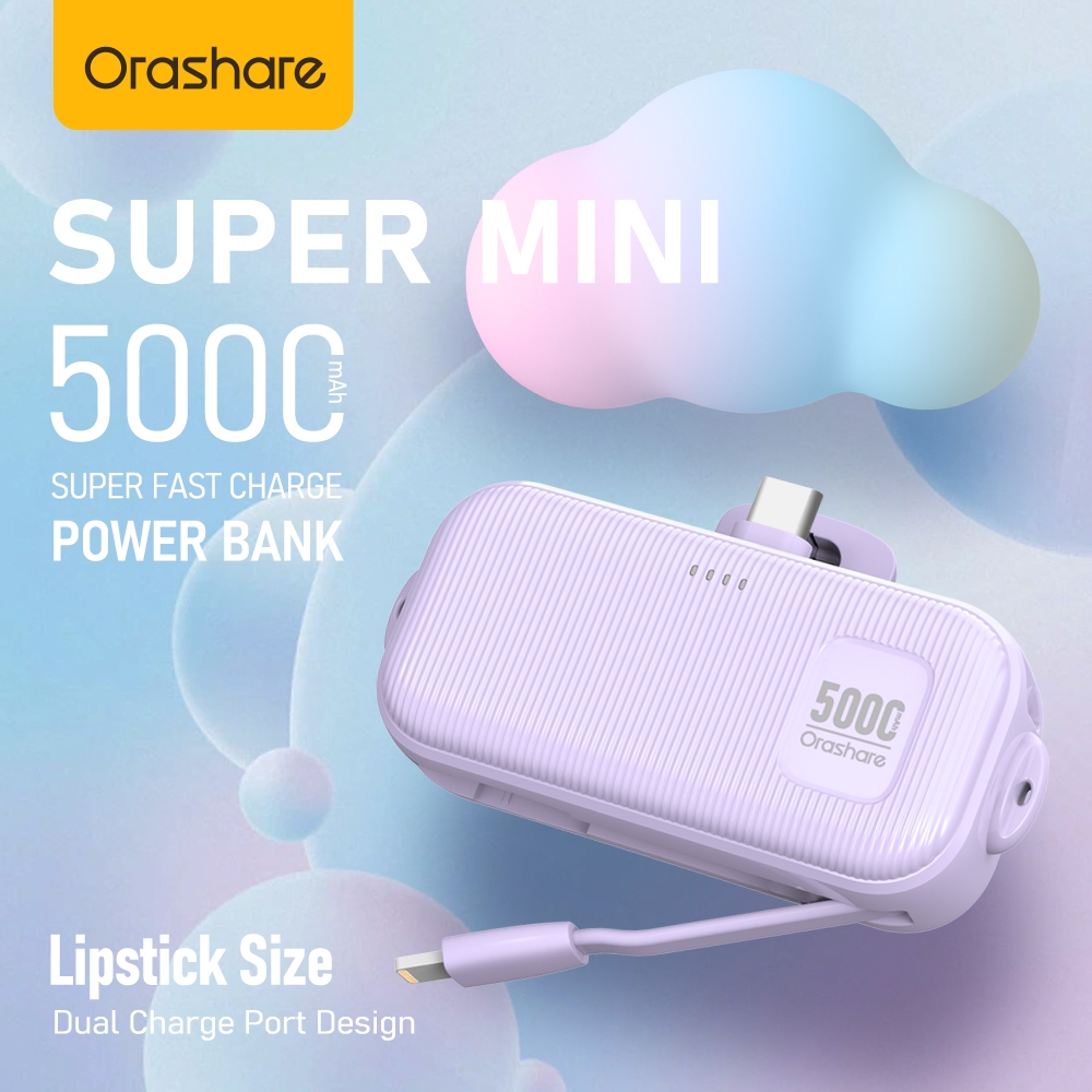 Orashare PNC05 5000mAh Mini Powerbank Portable Fast Charge Built-In ...