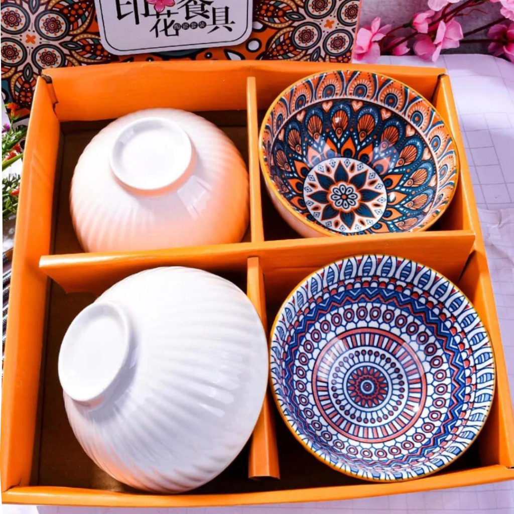 Morrocan Bohemian Dinnerware Plates & Bowl w/ chopsticks Gift Sets ...