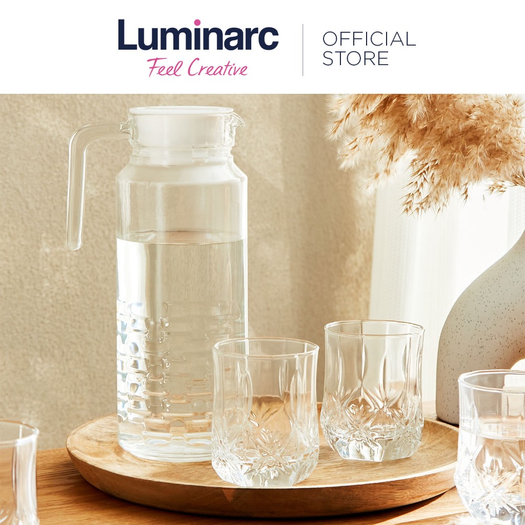 Luminarc 1.3 L Cheqs Fridge Jug with lid Jug Glass Pitcher Set AARC279 ...