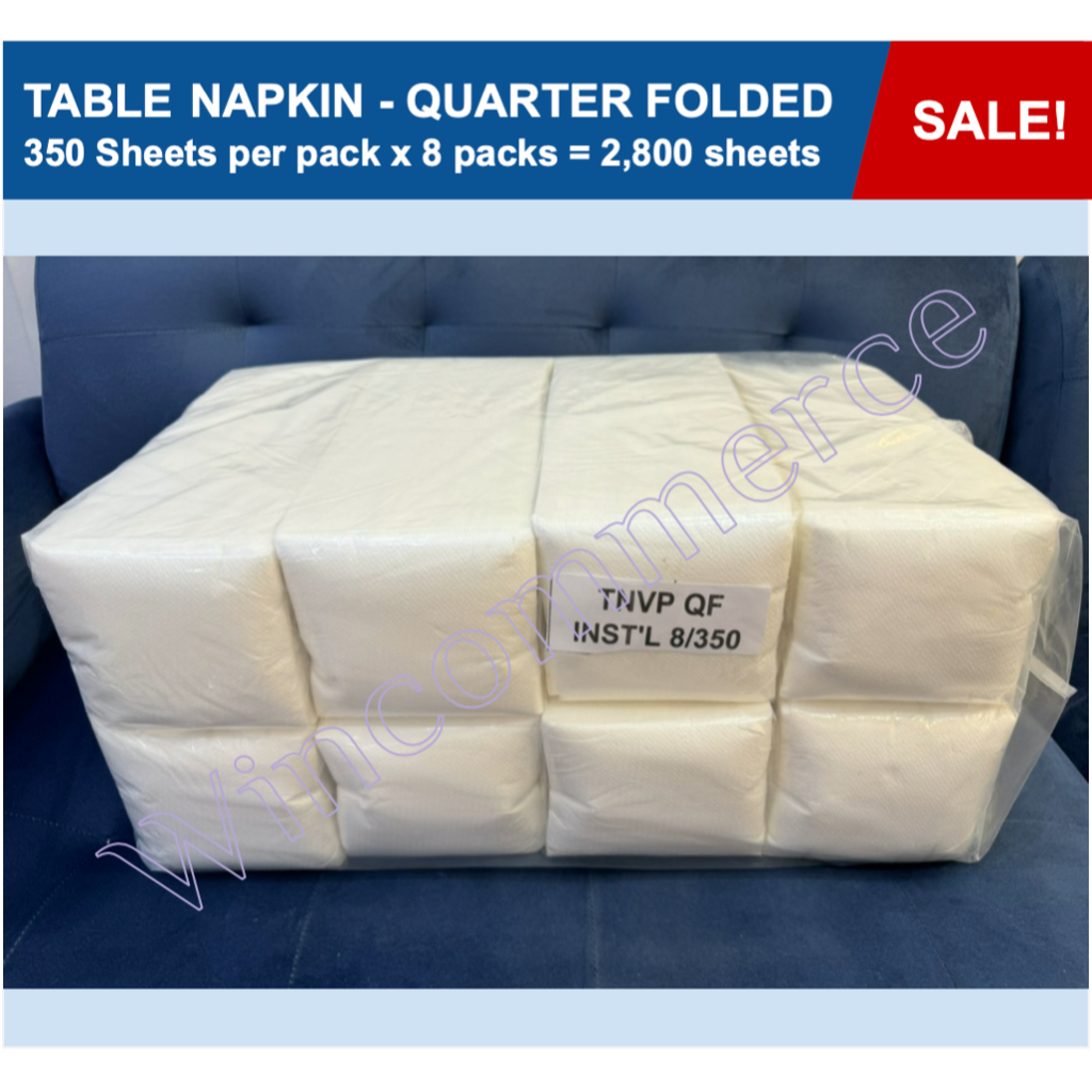 8 PACKS Quarter Folded Table Napkin WHITE Virgin Pulp 350 Sheets per ...