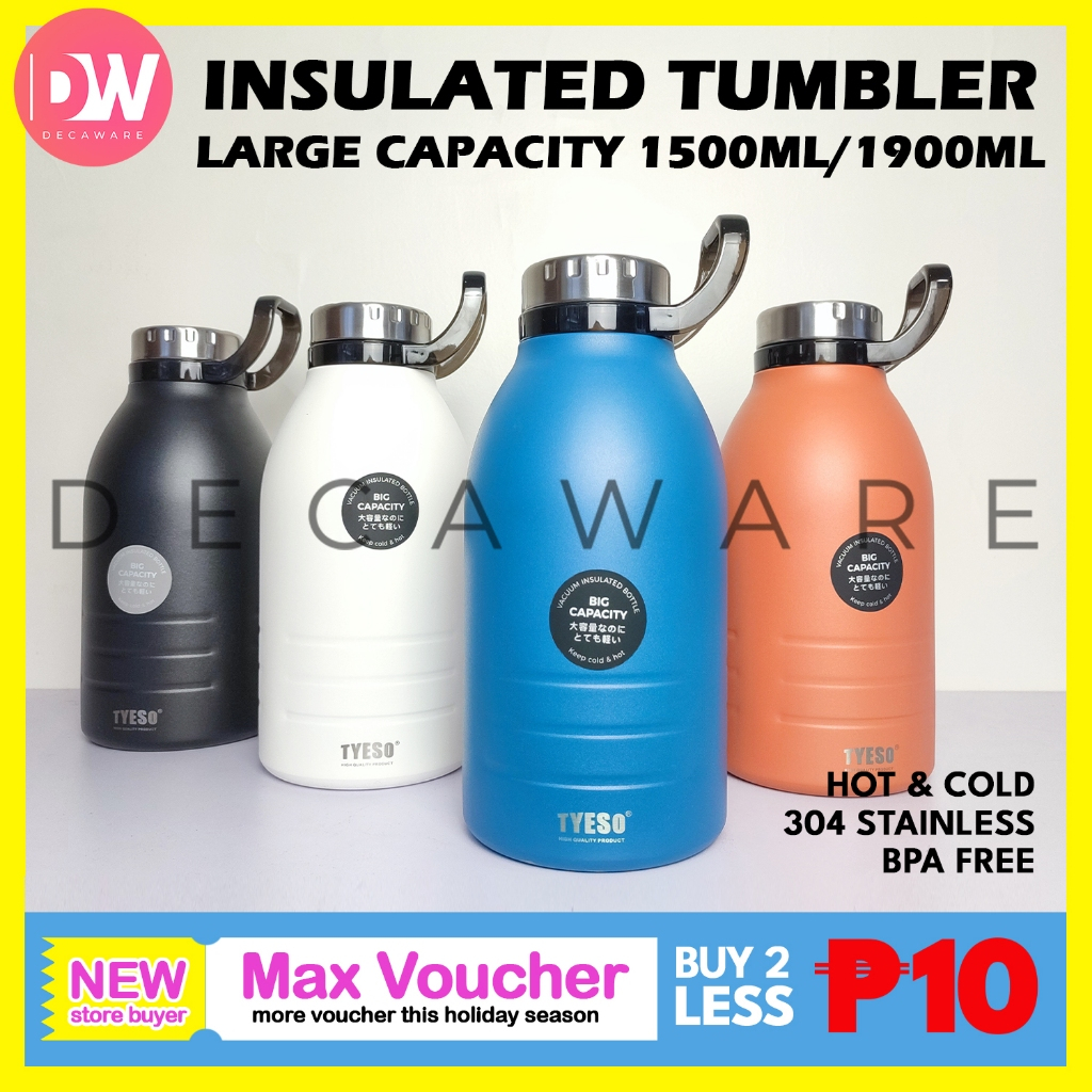 Tyeso Stainless Steel Sports Water Bottle with Straw Vacuum Insulated Tumbler 1500ml | 1900ml ...