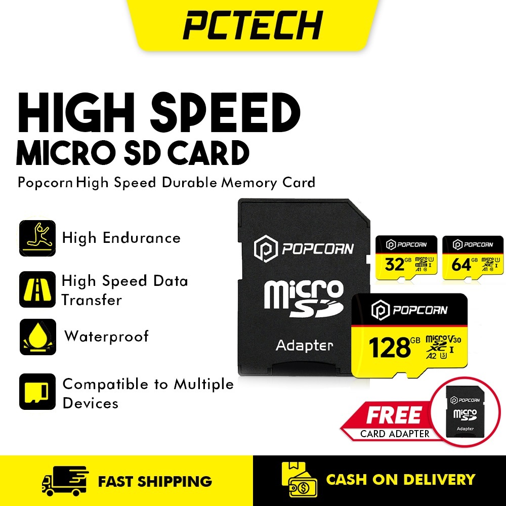 Popcorn Ultra MicroSD XC UHS-I Memory Card with Adapter IPX7 Waterproof ...