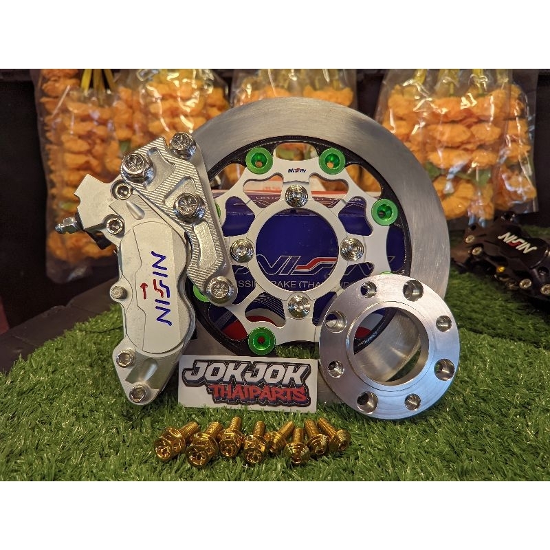 Nissin/Brcmbo 4pot Caliper Set w/ Disk Adaptor and Bolts for Honda Wave ...