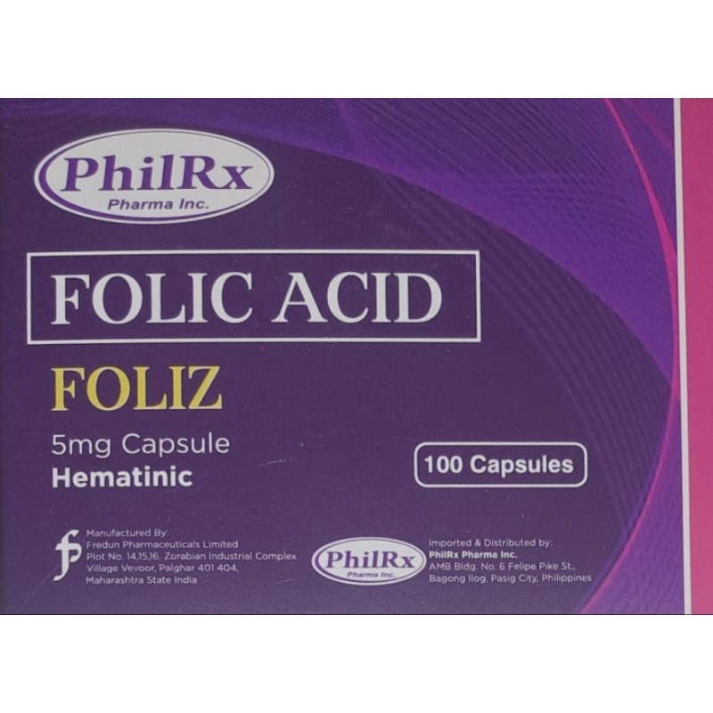 Foliz Folic Acid 5mg 100 Capsules per box | Shopee Philippines