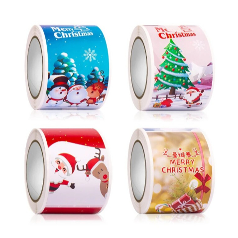 100 pcs/roll Rectangular Christmas long sticker gift box seal sticker ...