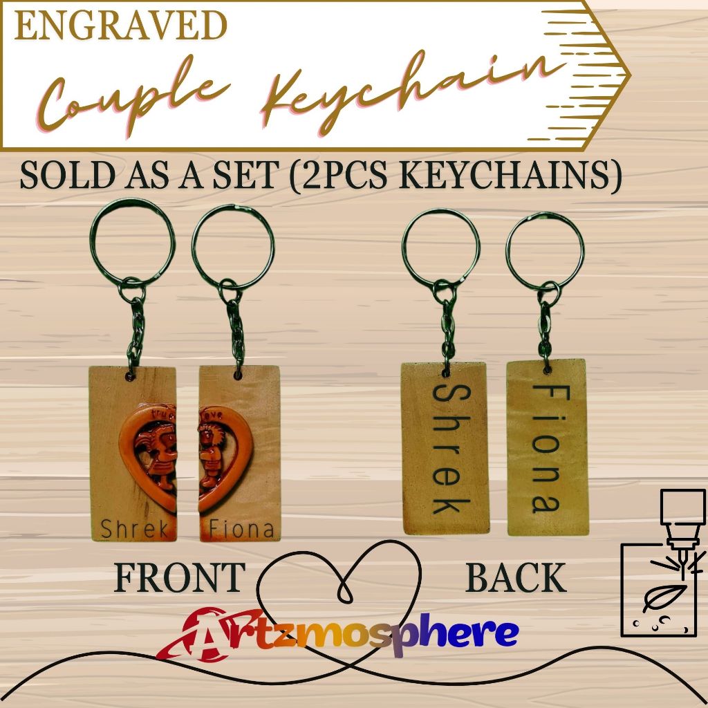 Laser Engraved Personalized wooden Keychain for couples (custom ...