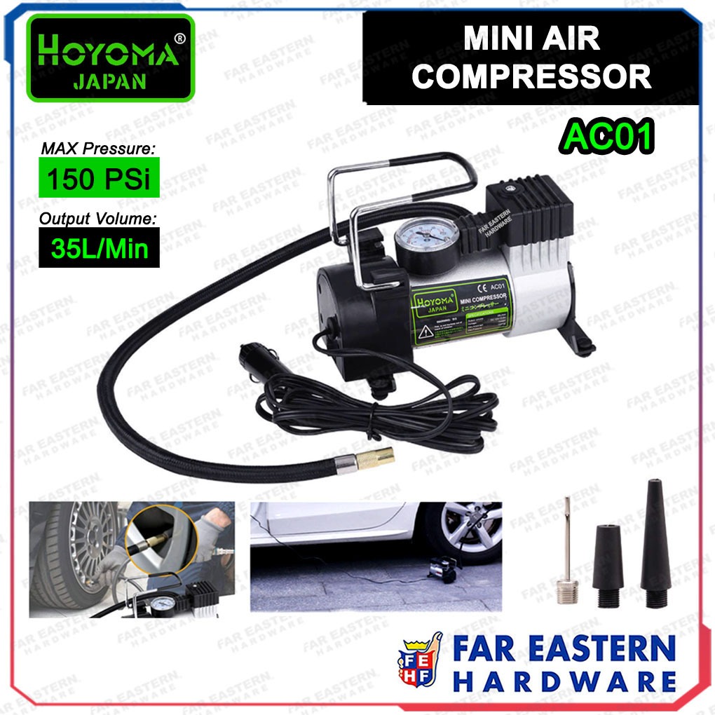 HOYOMA Auto Mini Air Compressor Tire Gauge Inflator DC 12V AC01 HYVAR ...