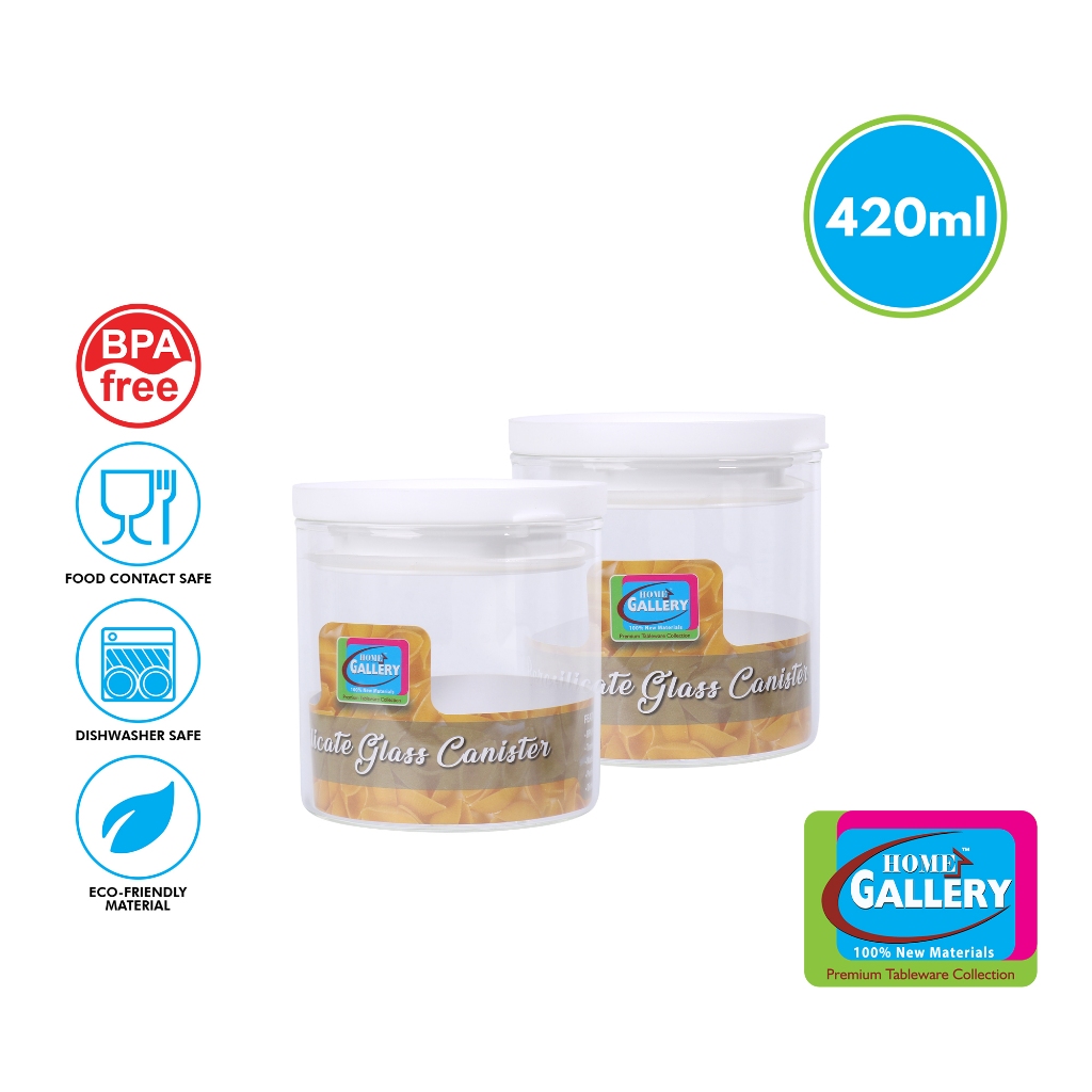 Home Gallery Glass Canister Set 420ml 2pcs , Food Contact Safe Odor ...