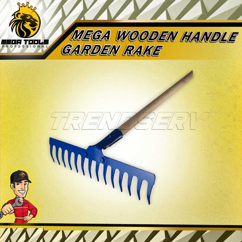 MEGA - Garden Rake 14 Tines for Gardening KALAYKAY WITH WOODEN HANDLE ...