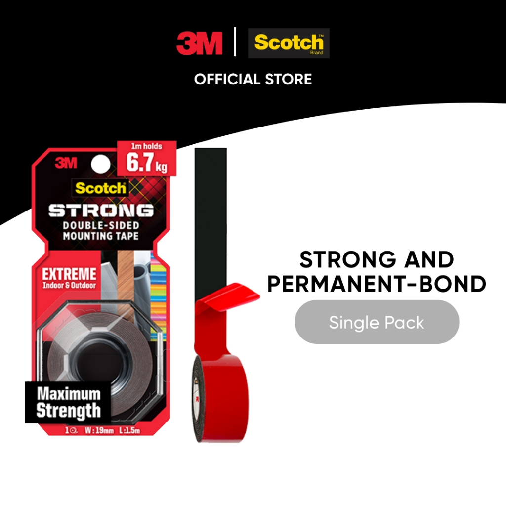 3M™ Scotch® Extreme Indoor and Outdoor Double Sided Mounting Tape, 1 pc/pack, 19mm x 1.5m ...