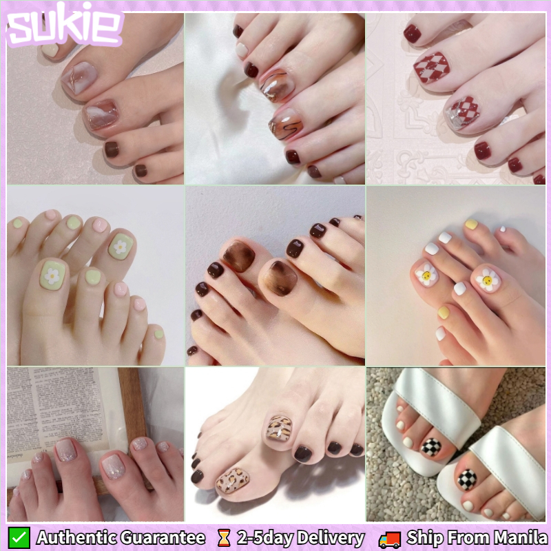 【Free Glue+COD】24 Pcs Toe Nails Fake Nail With Glue Foot Full Toe False ...