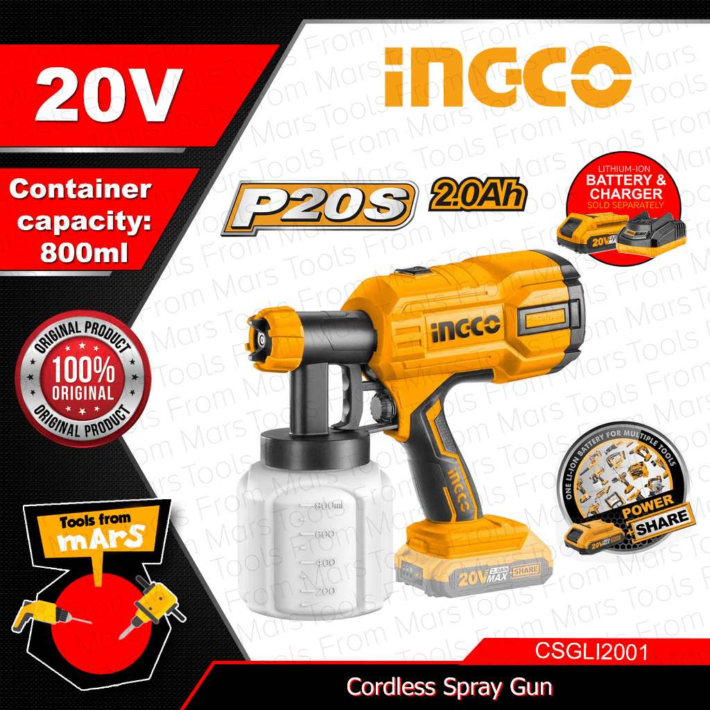 INGCO Cordless Spray Gun 20V CSGLI2001 POWERSHARE TFM ICPT | Shopee ...